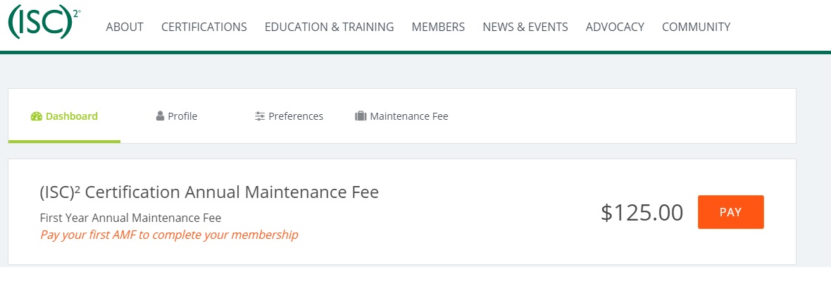 Annual Maintenance Fees payment options - ISC2 Community