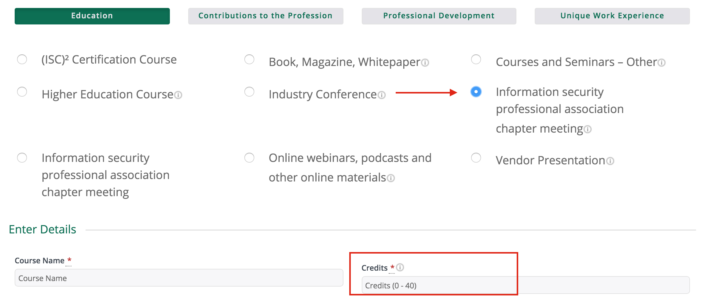 No CPE/Credits field can be entered for Courses an... - ISC2 Community