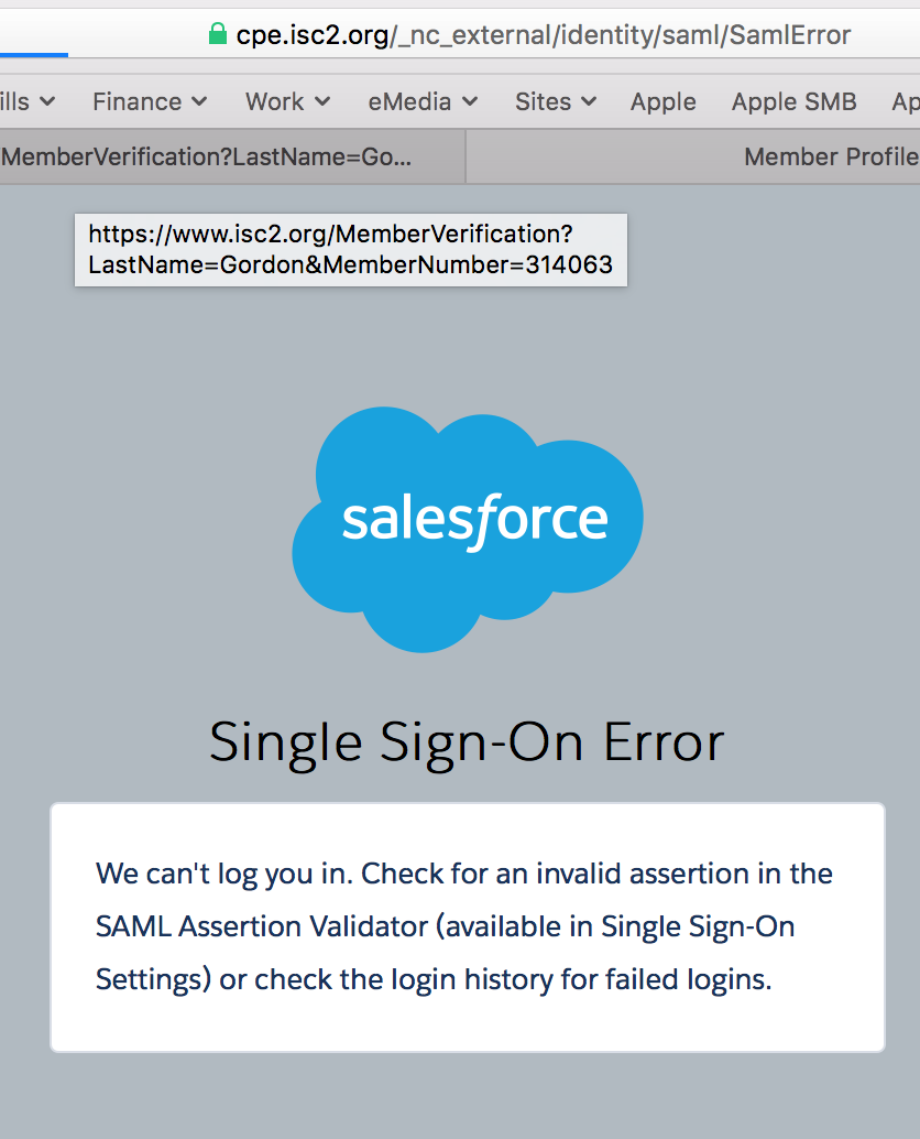 Single sign-on error - ISC2 Community