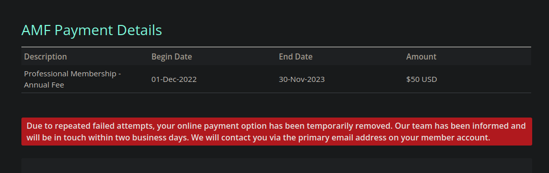 Unable to pay AMF with Card - ISC2 Community