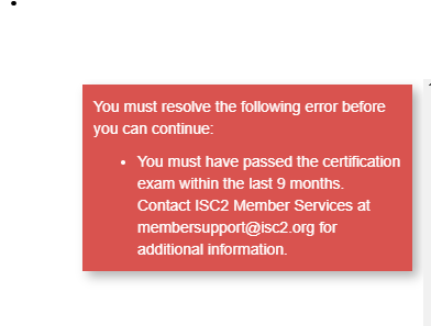 Unable to submit CISSP & CCSP Endorsement - ISC2 Community