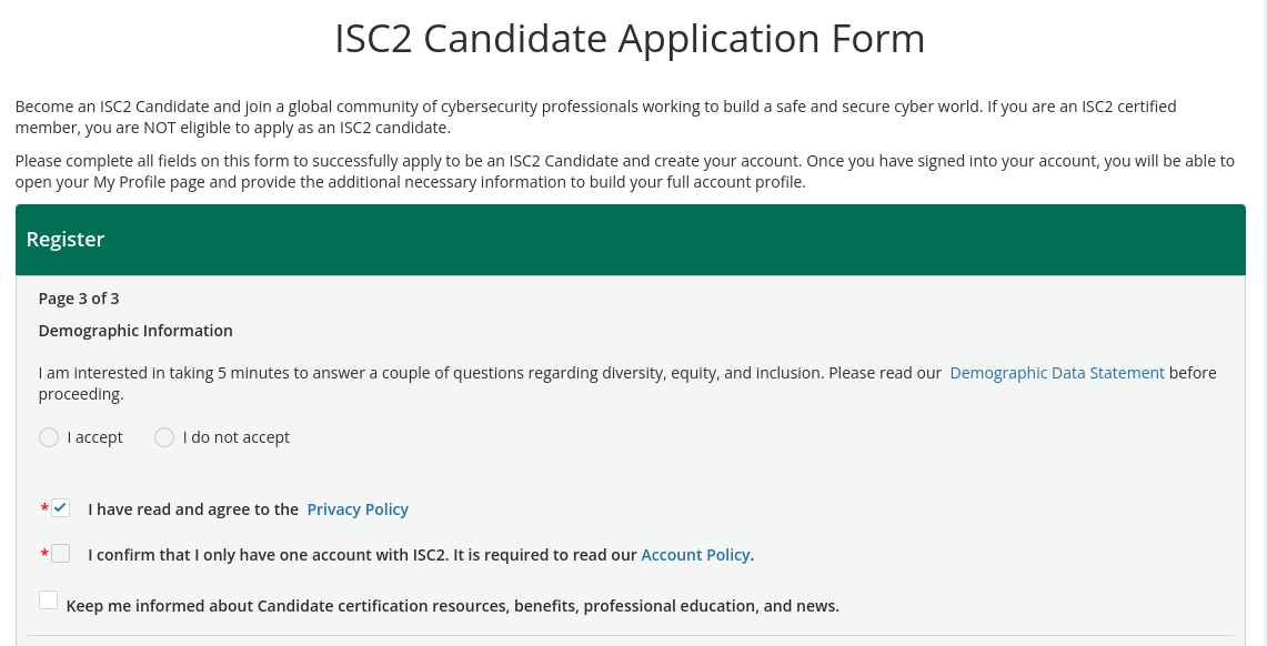 Trouble with CC Application Form - ISC2 Community