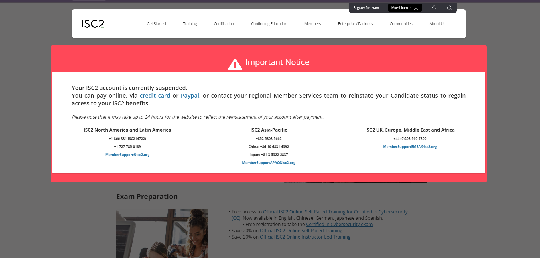 Solved: Account is currently suspended - ISC2 Community