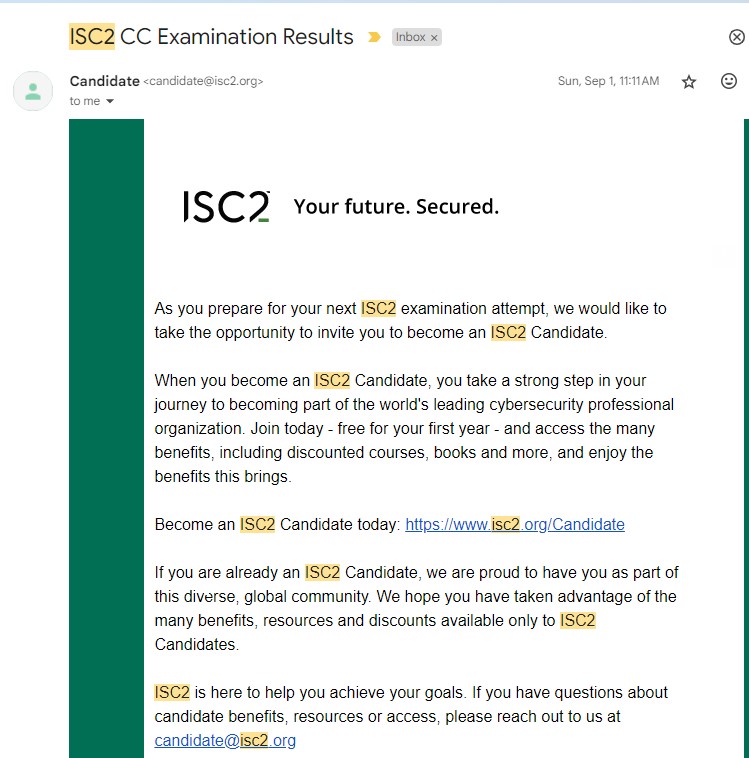 CC Exam results not received - ISC2 Community