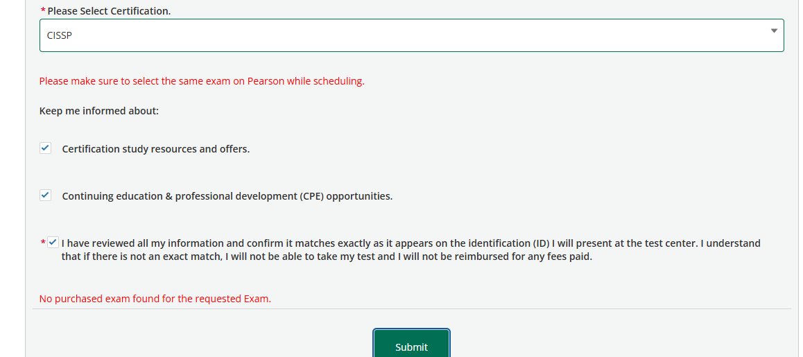 Unable to schedule exam - ISC2 Community