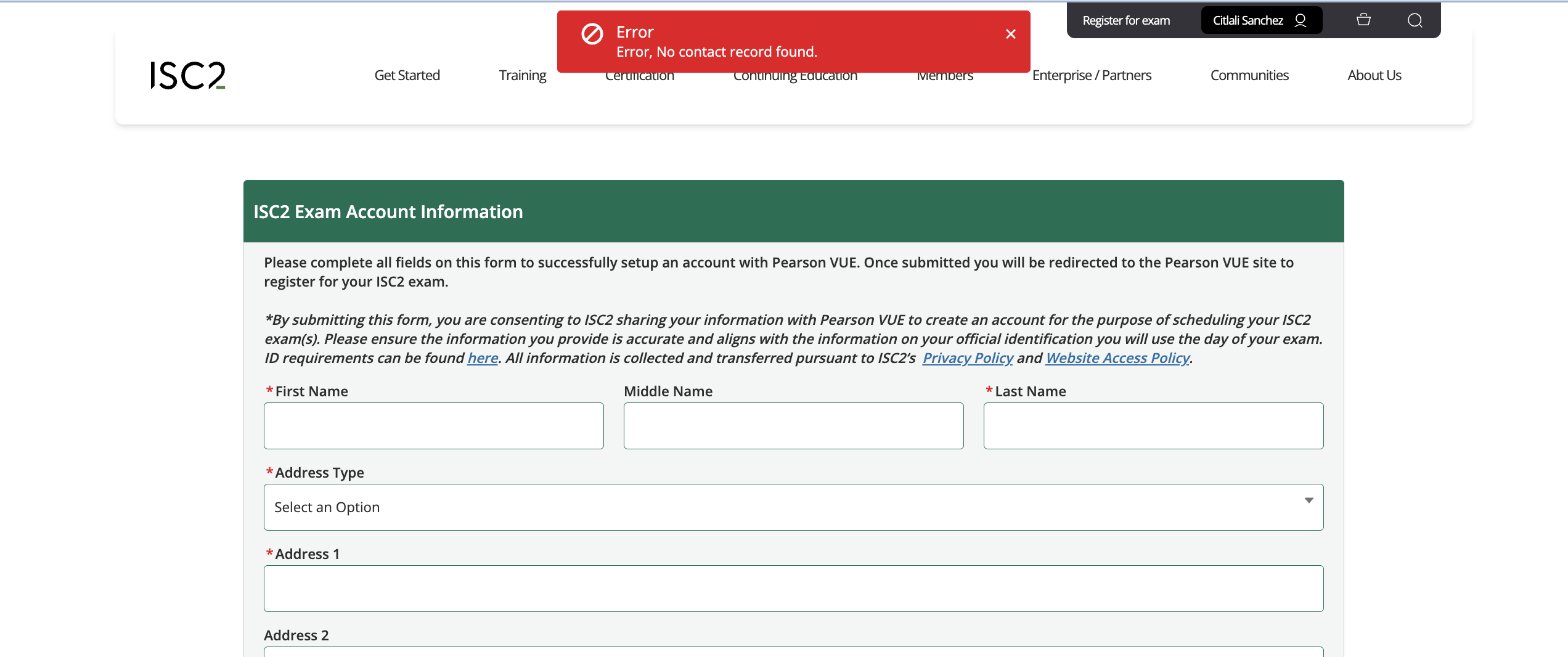 Unable to schedule exam - ISC2 Community
