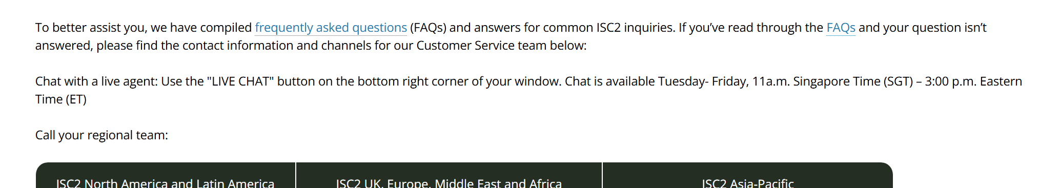 Live Chat, Contact us number not working - Page 2 - ISC2 Community